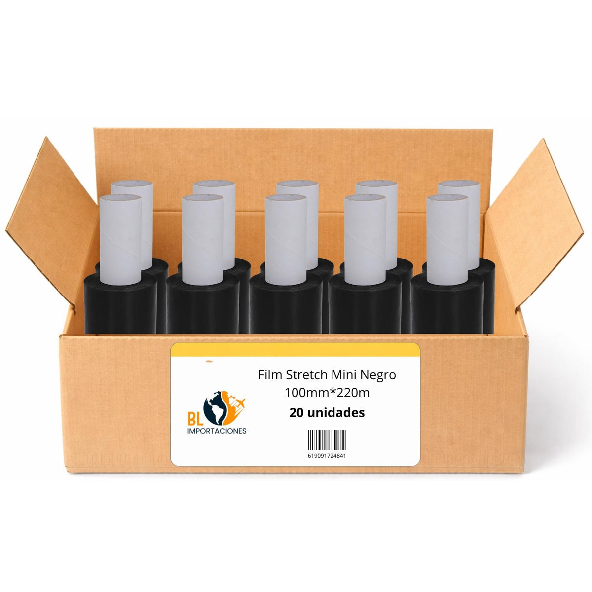 Film Stretch Mini Negro con mango 100mm*220m - 20 uds – Pack Mayorista